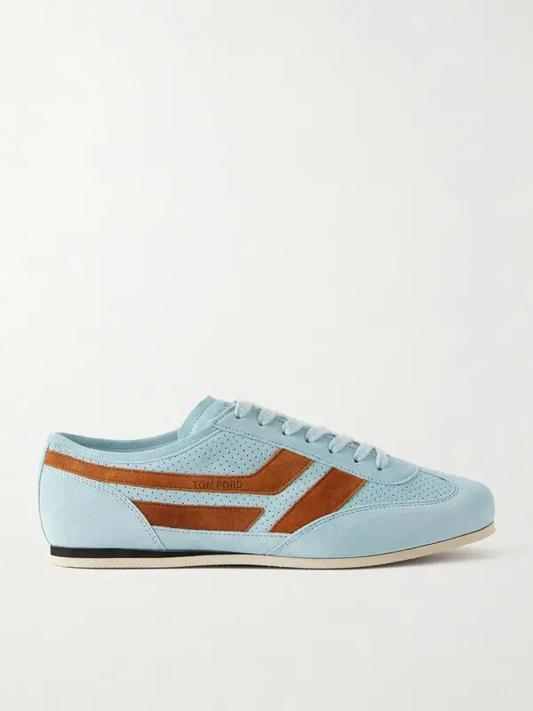 TOM FORD Brook Perforated Suede Sneakers - Blue