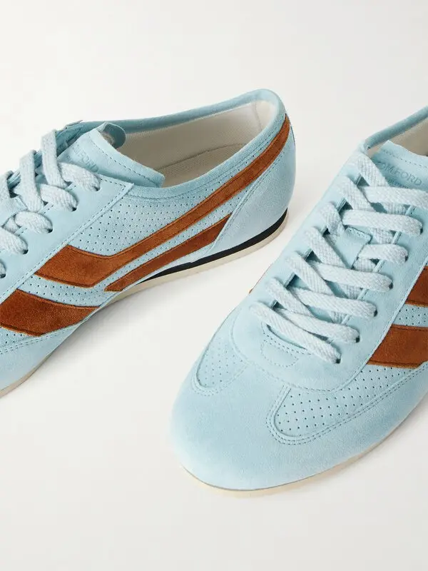 TOM FORD Brook Perforated Suede Sneakers - Blue