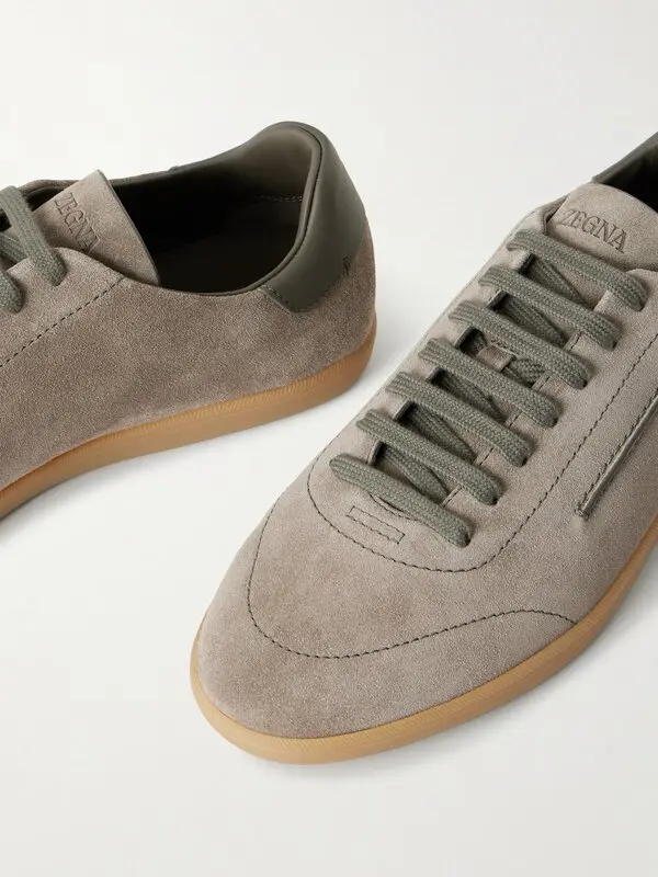 Zegna 232 Leather-trimmed Suede Sneakers - Brown