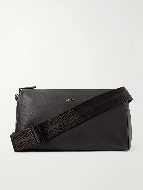 Zegna Leather Messenger Bag - Brown
