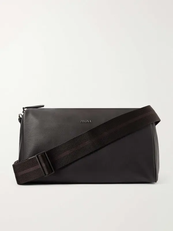 Zegna Leather Messenger Bag - Dark Brown