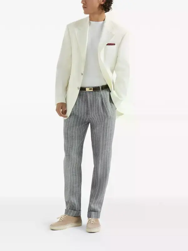 Brunello Cucinelli Chalk Stripe Linen Twill Trousers With Pleat