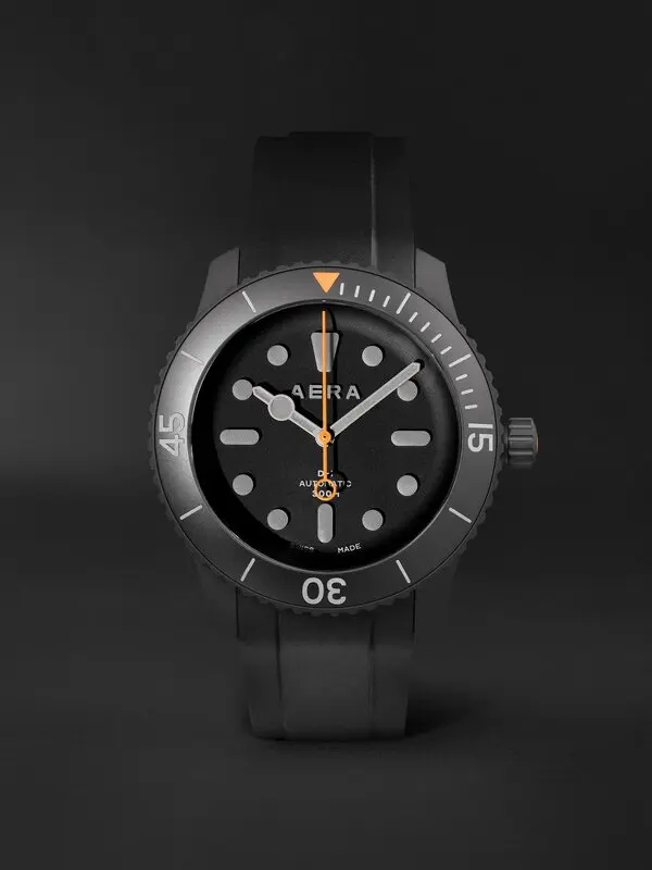 Aera Automatic 44mm Titanium And Rubber Diver Watch - Black