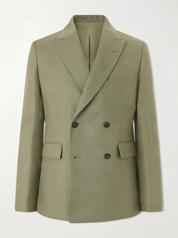 BODE Linen Double-breasted Blazer - Green