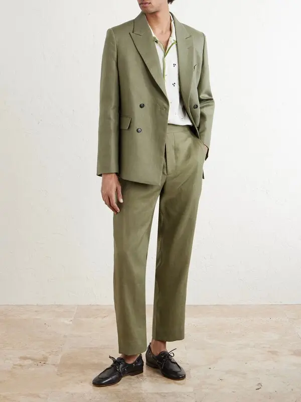 BODE Linen Double-breasted Blazer - Green