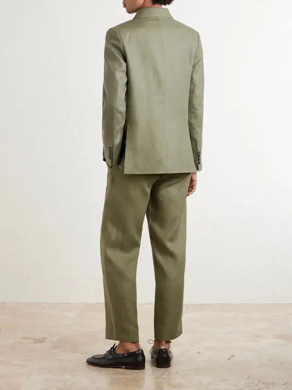 BODE Linen Double-breasted Blazer - Green