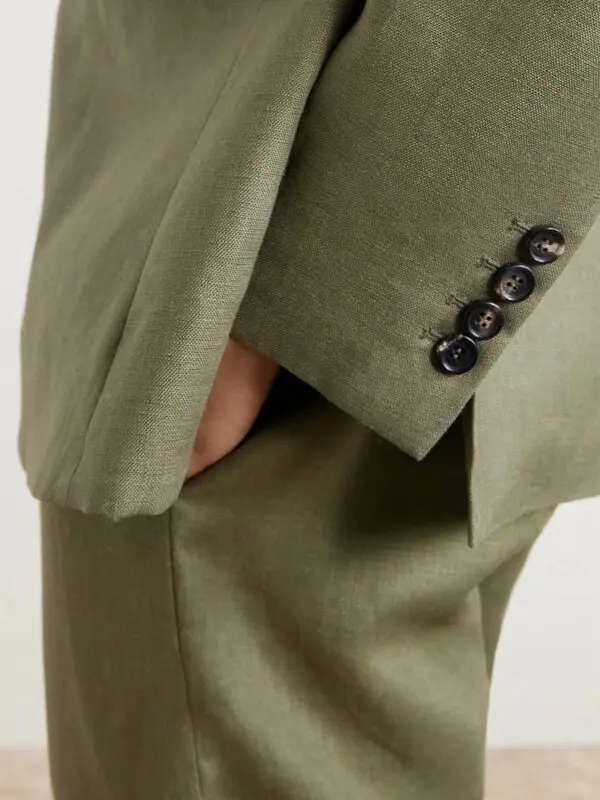 BODE Linen Double-breasted Blazer - Green