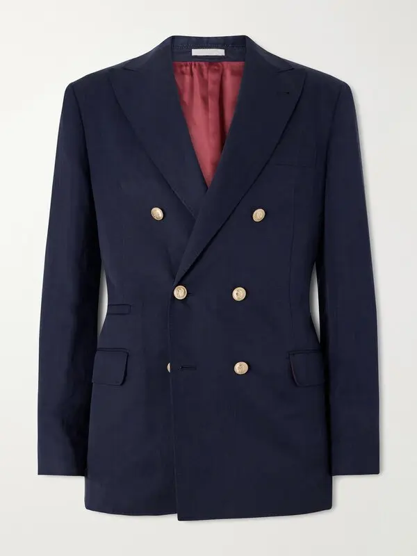 Brunello Cucinelli Double-breasted Silk And Linen-blend Blazer