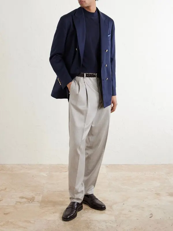 Brunello Cucinelli Double-breasted Silk And Linen-blend Blazer