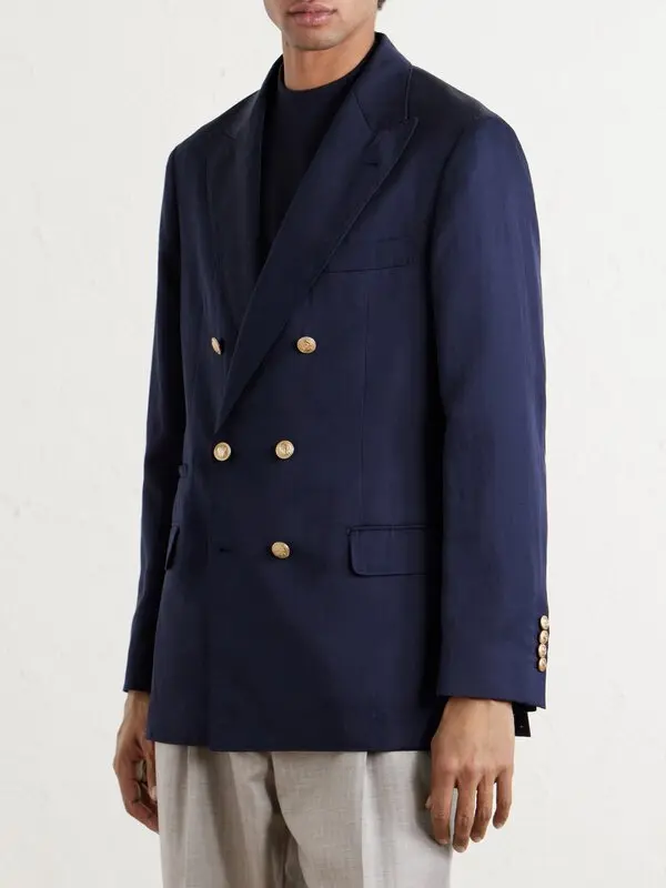 Brunello Cucinelli Double-breasted Silk And Linen-blend Blazer