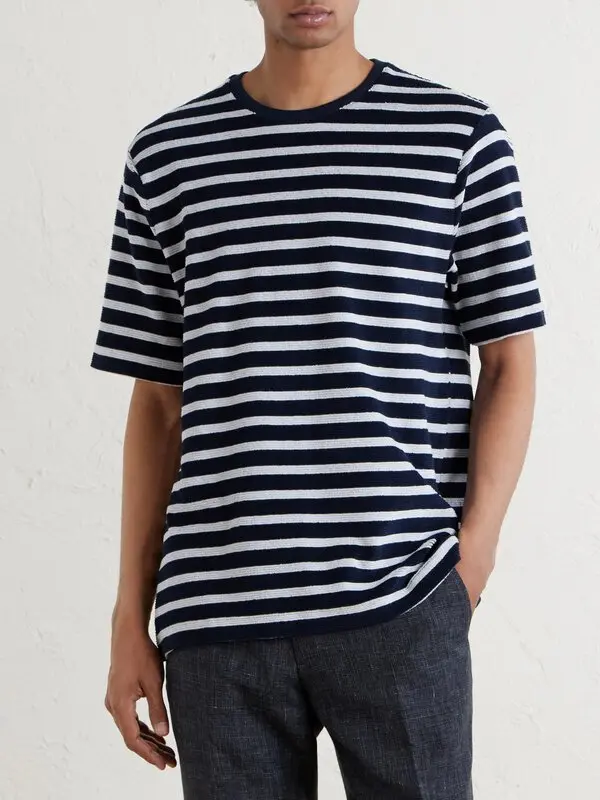 Mr P. Striped Cotton-terry T-shirt - Blue