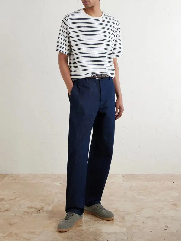 Mr P. Striped Cotton-terry T-shirt - Blue