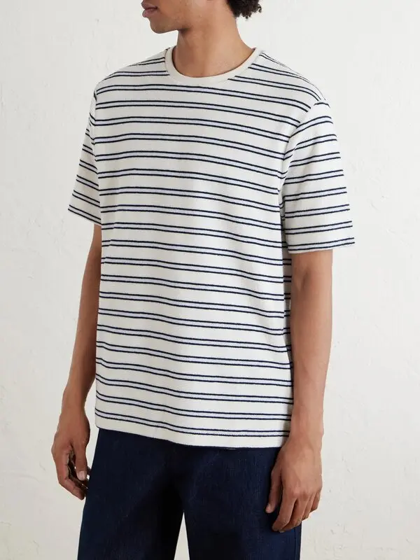Mr P. Striped Cotton-terry T-shirt - Blue