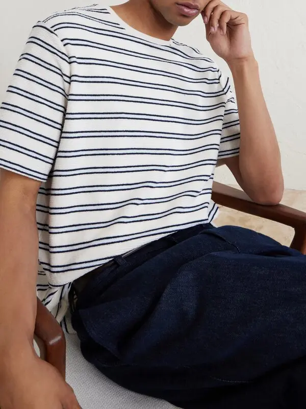 Mr P. Striped Cotton-terry T-shirt - Blue
