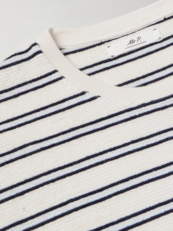 Mr P. Striped Cotton-terry T-shirt - Blue