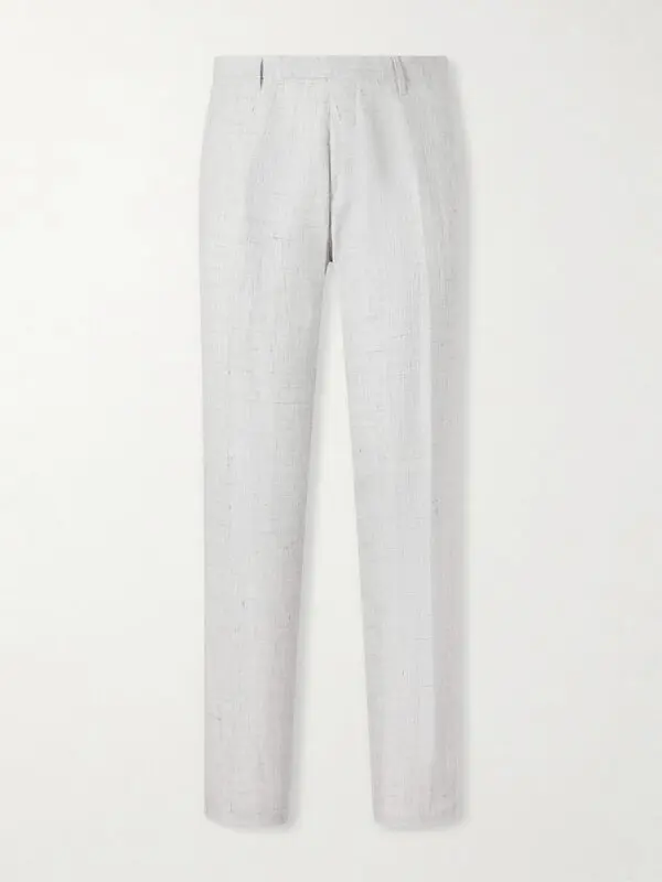 Mr P. Linen Delave Check Slim Fit Trousers - Gray