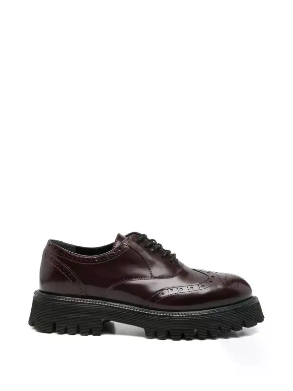 ADRIANNA FERETTI Bordeaux Brogue Detailing Tread Sole Loafers