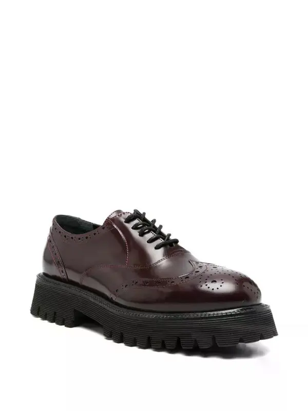 ADRIANNA FERETTI Bordeaux Brogue Detailing Tread Sole Loafers
