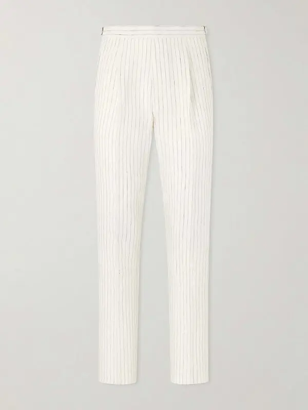Mr P. Tapered Pleated Pinstriped Linen Suit Trousers