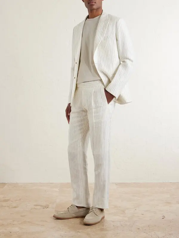 Mr P. Tapered Pleated Pinstriped Linen Suit Trousers