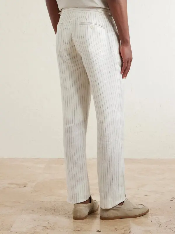 Mr P. Tapered Pleated Pinstriped Linen Suit Trousers