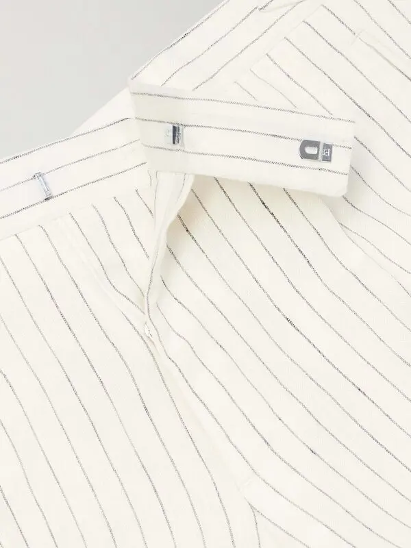 Mr P. Tapered Pleated Pinstriped Linen Suit Trousers