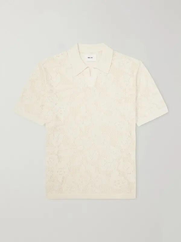 Nn07 Ryan Flower 60019 Knitted Cotton Polo Shirt - Neutrals