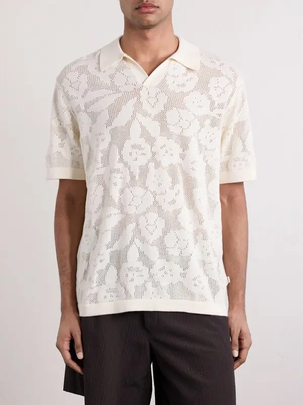 Nn07 Ryan Flower 60019 Knitted Cotton Polo Shirt - Neutrals