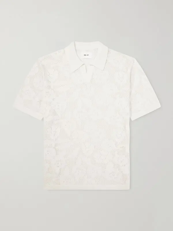 Nn07 Ryan Flower 60019 Knitted Cotton Polo Shirt - Neutrals