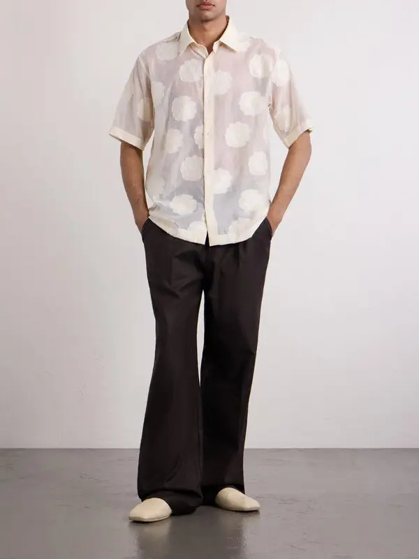 Nn07 Freddy 50045 Floral-embroidered Organic Cotton-blend Shirt - Neutrals