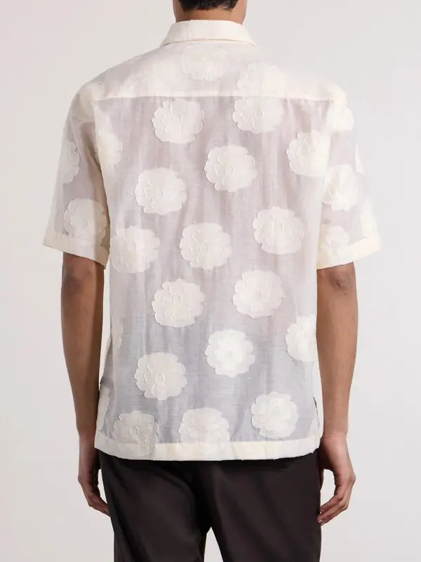 Nn07 Freddy 50045 Floral-embroidered Organic Cotton-blend Shirt - Neutrals