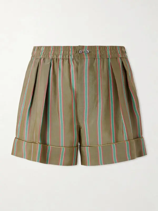 Saint Laurent Wide-leg Striped Recycled-twill Shorts - Green