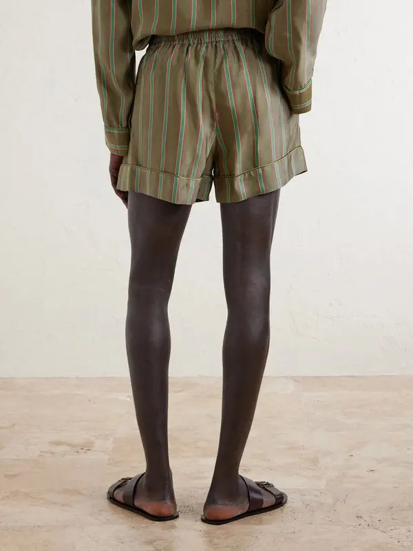 Saint Laurent Wide-leg Striped Recycled-twill Shorts - Green