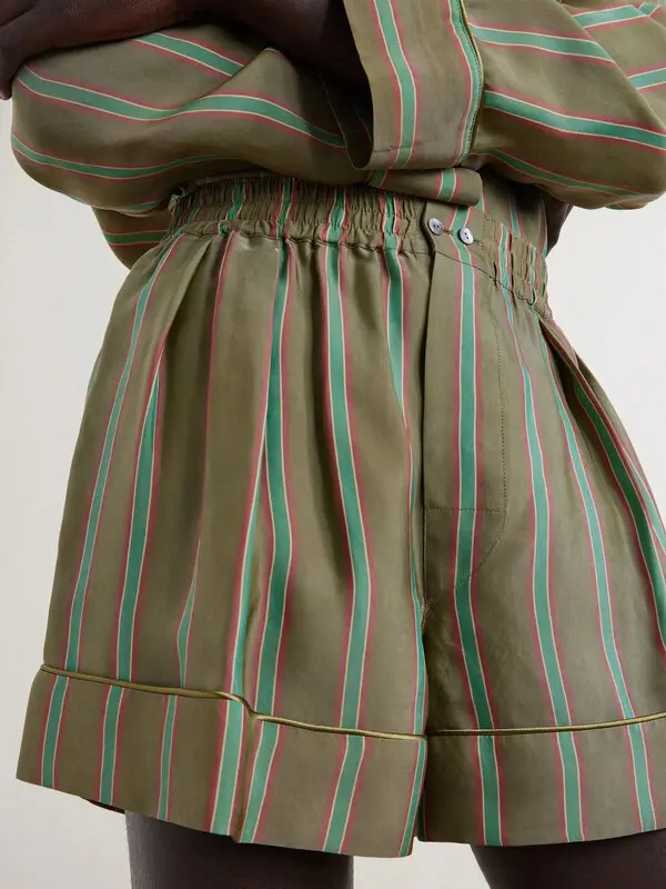 Saint Laurent Wide-leg Striped Recycled-twill Shorts - Green