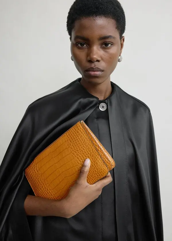 TOTEME Threefold Croco-embossed Clutch - Orange