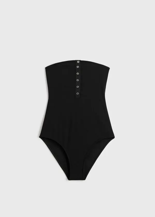 TOTEME Ribbed Strapless One Piece Swimsuit - Black
