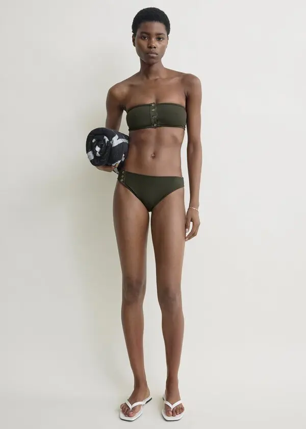 TOTEME Ribbed Strapless Bandeau Bikini Top - Dark Green
