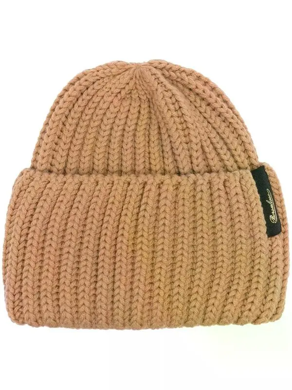 Borsalino Logo-patch Ribbed Virgin Wool Beanie - Brown