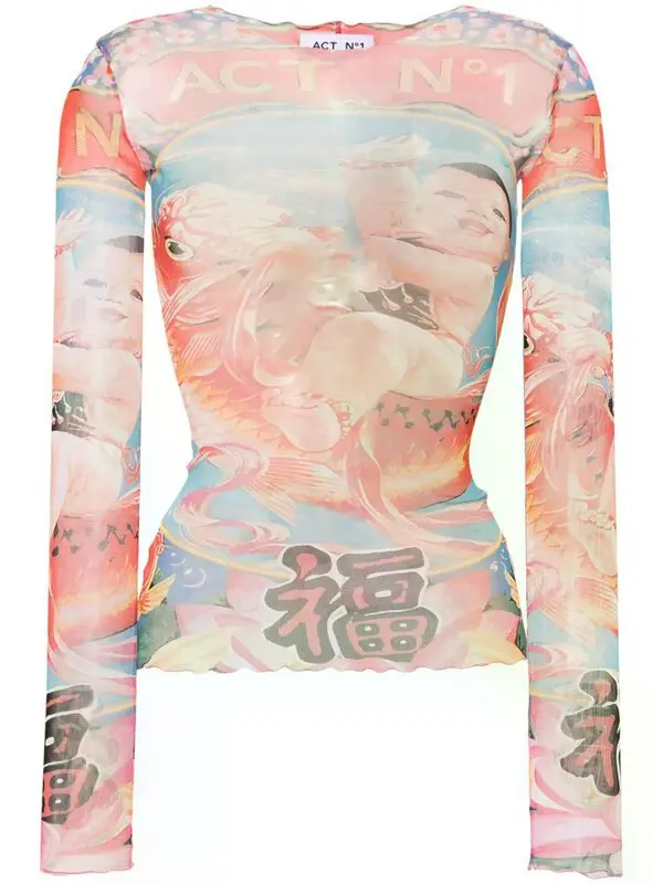 ACT Nº1 Graphic-print Semi-sheer Sweatshirt - Red