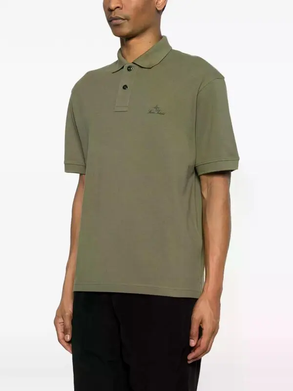 Stone Island Buttoned Embroidered Polo Shirt - Green