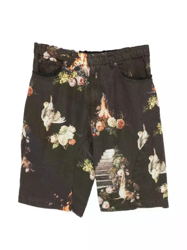 Undercover Floral Print Elasticated Waist Shorts - Brown