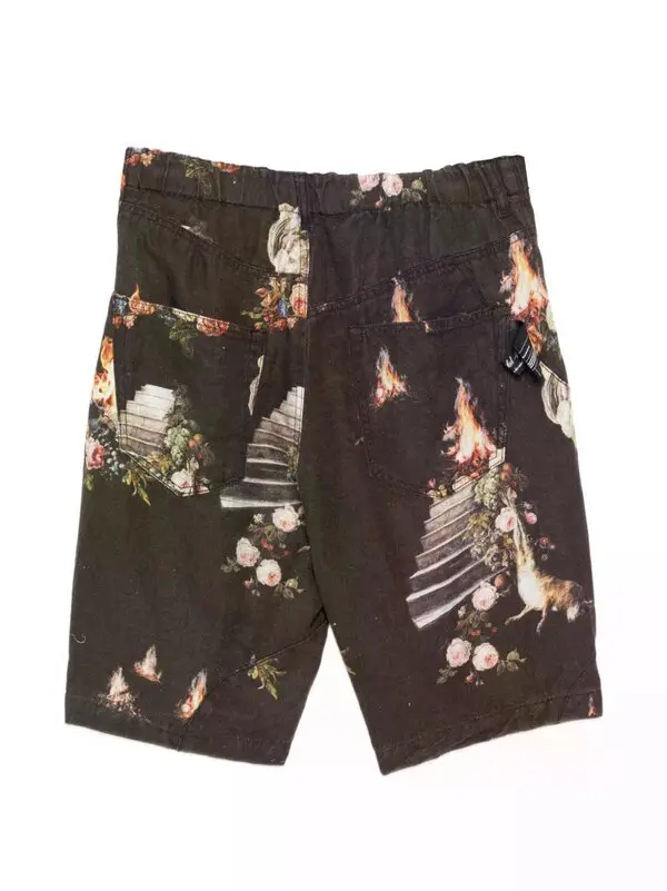 Undercover Floral Print Elasticated Waist Shorts - Brown
