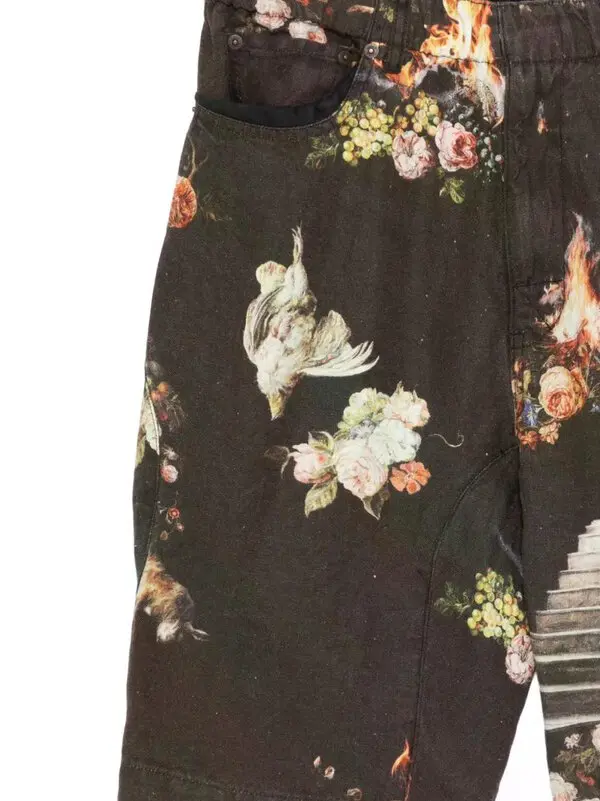 Undercover Floral Print Elasticated Waist Shorts - Brown