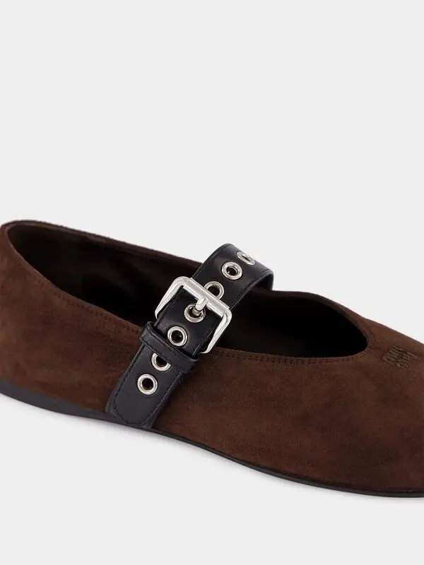Miu Miu Suede Ballerina Flats - Brown