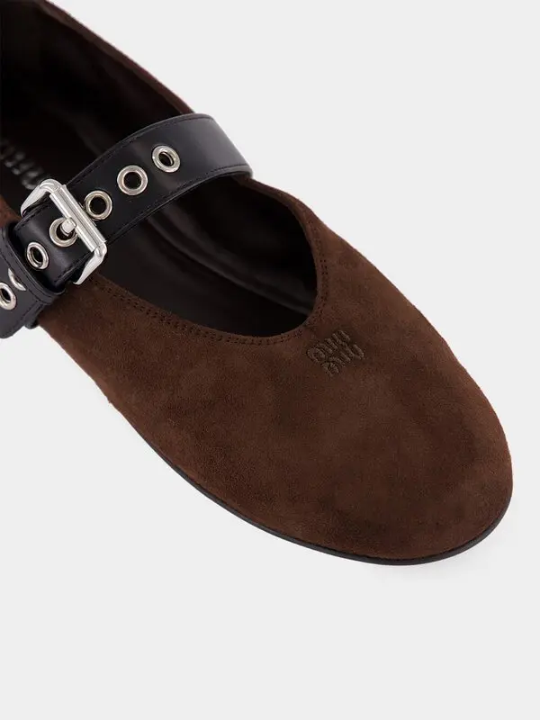 Miu Miu Suede Ballerina Flats - Brown