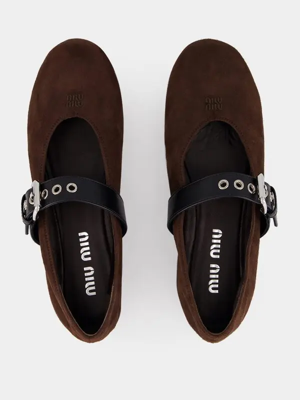 Miu Miu Suede Ballerina Flats - Brown
