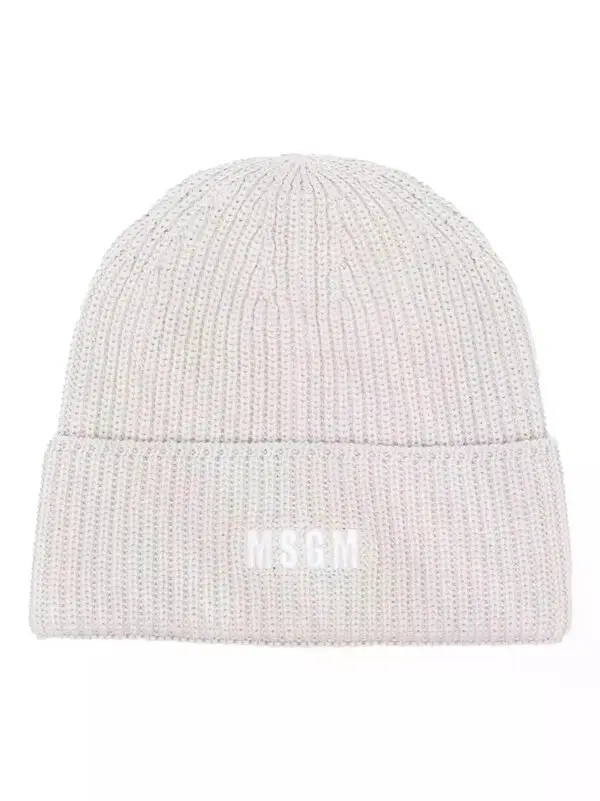 MSGM Logo-embroidered Ribbed-knit Beanie - Grey