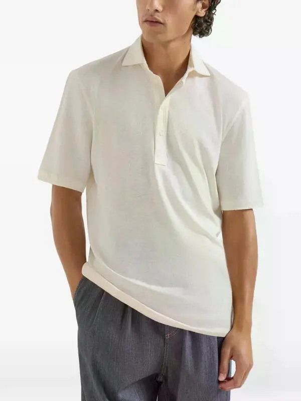 Brunello Cucinelli Linen And Cotton Mélange Jersey Polo With Shirt-style Collar