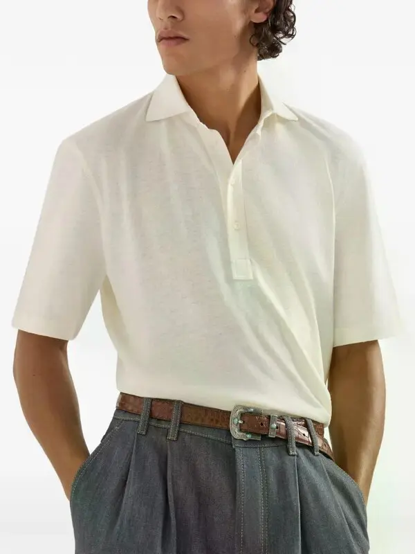 Brunello Cucinelli Linen And Cotton Mélange Jersey Polo With Shirt-style Collar