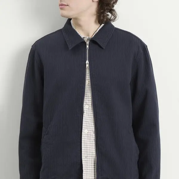 WAX LONDON Eldon Cotton Linen Crinkle Jacket - Navy